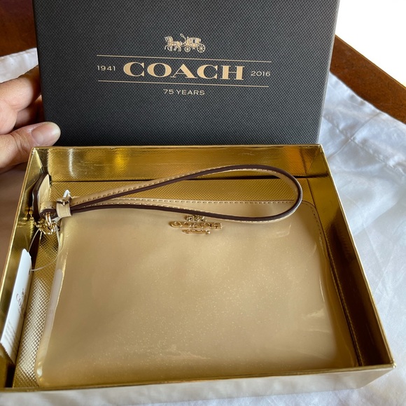 Coach | Bags | Coach Box Set Metallic Gold Leather Wristlet | Poshmark